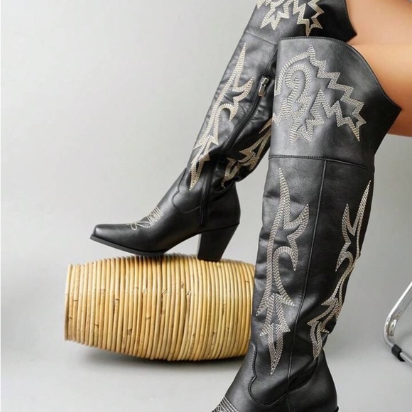 Shoes | Over The Knee Edgy Western Heeled Cowgirl Boots | Poshmark